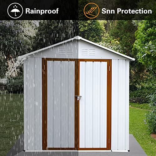 Morhome 6 x 4 FT Outdoor Storage Shed, Metal Garden Tool Shed, Outside Sheds & Outdoor Storage Galvanized Steel with Lockable Door for Backyard, Patio, Lawn, Brown
