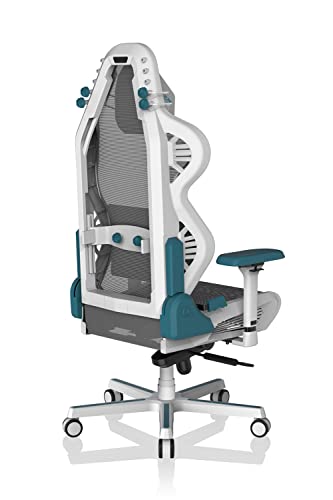 DXRacer Air Gaming Chair, Ultra-Breathable Mesh, 4D Armrests, Memory Foam Headrest, Magnetic Lumbar Support, Modular Design, Standard, White and Cyan (Pro)