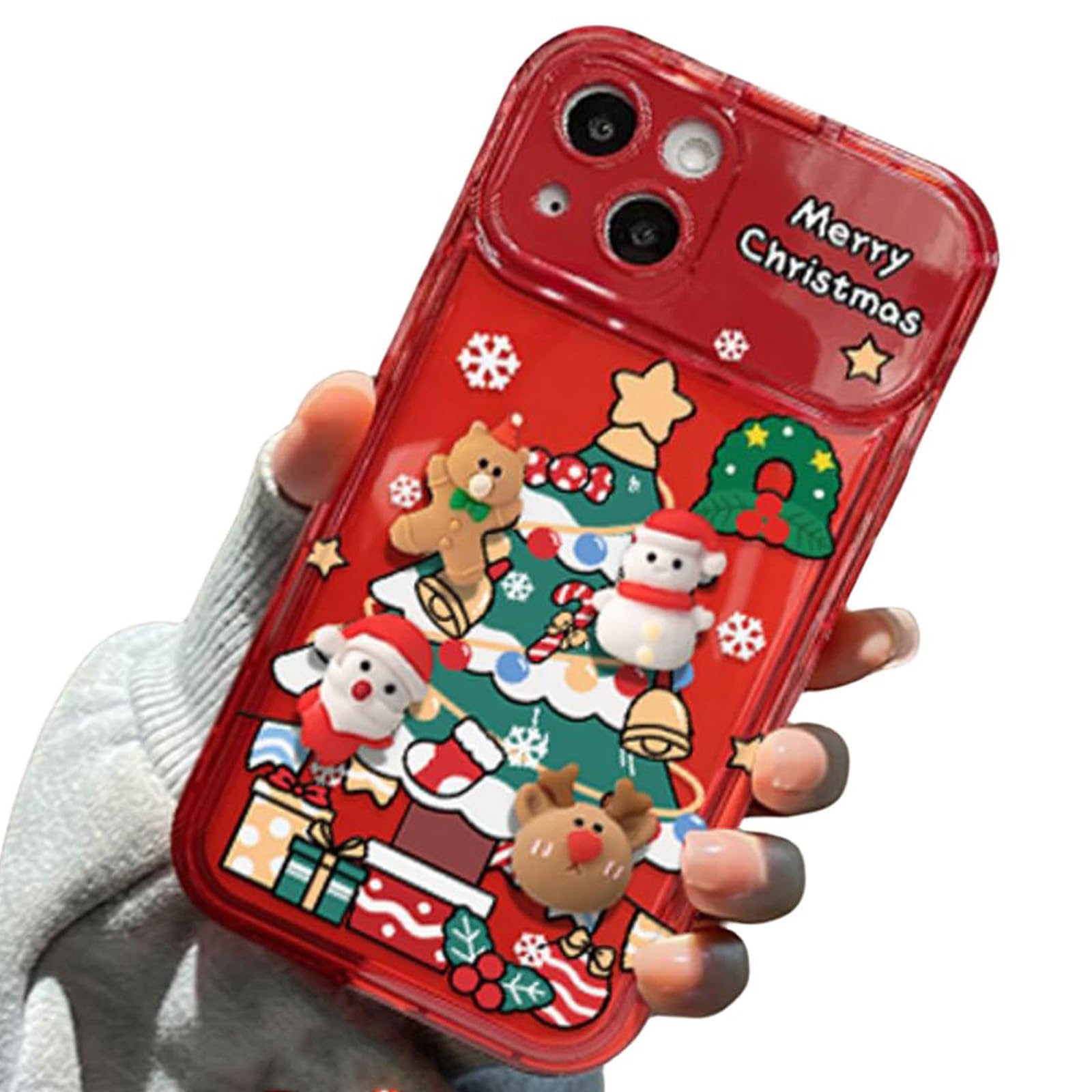 ASSOYEZ Christmas Tree Pendant Flip Mirror Case Cover for iPhone 15 14 13, Cute Soft Silicone Merry Christmas Phone Case Compatible for iPhone (Red,for iPhone15 pro)