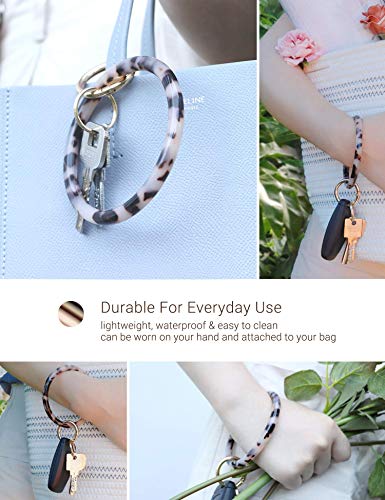 Mymazn key Ring Bracelet Wristlet Keychain Bangle Keyring for Women, Acetate Round Key Chain (Tortoise)