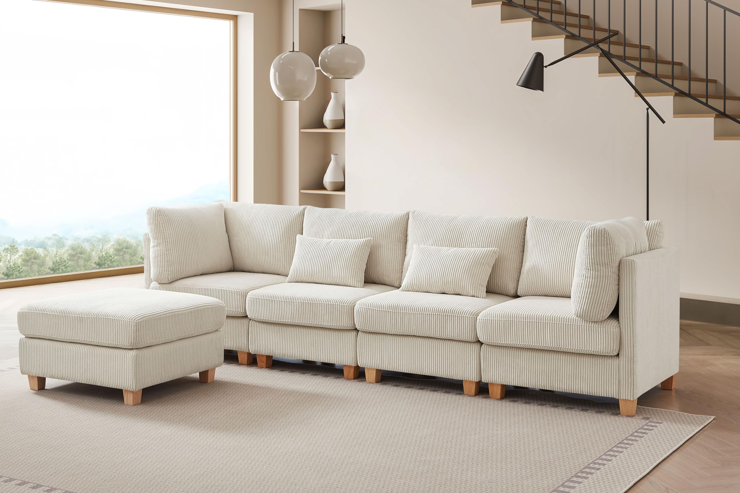 Dagniwak Convertible Sectional Sofa,U-Shaped Couch,Freely Combinable Sofa Modules, Corduroy Fabric, with High Supportive and Soft Sponges, for Living Rooms, Apartments and Offices (Beige)