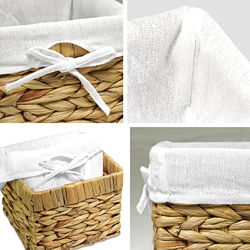 EZOWare Set of 4 Small Natural Woven Water Hyacinth Wicker Storage Nest Baskets Organizer Container Bin with Liner for Organizing Kids Baby Cloth, Room Decor, Toy, Gift Basket Empty - Brown (7x7x5.5")