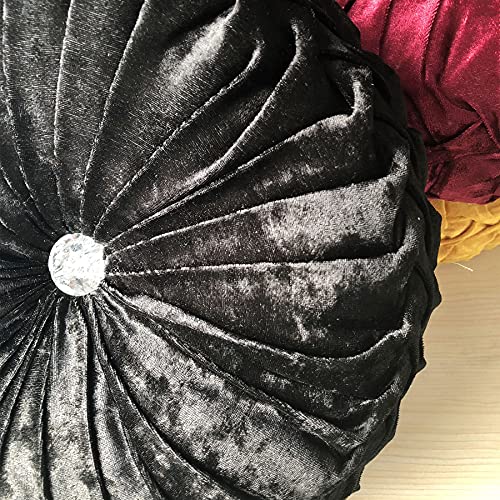 Elero Round Throw Pillow Velvet Chair Cushion Soft Pleated PumpkinĀ Round Pillow Decorations for Home Car Black