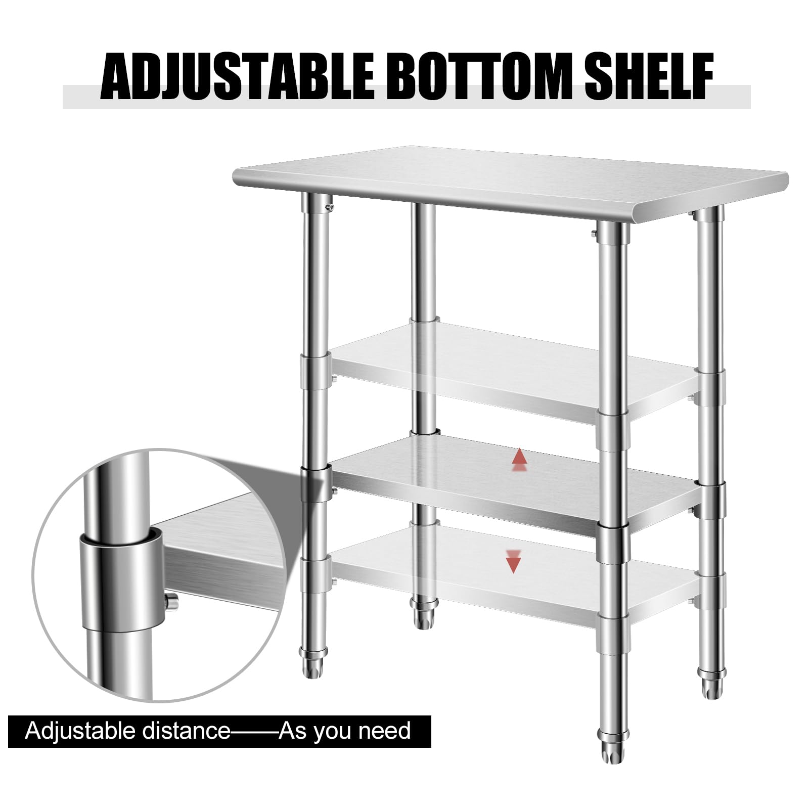 OUKIDR Heavy Duty Food Prep Stainless Steel Table Workbench with Adjustable Under Shelf, Commercial Worktable for Kitchen, Restaurant, Home and Hotel,36 X 18 Inch