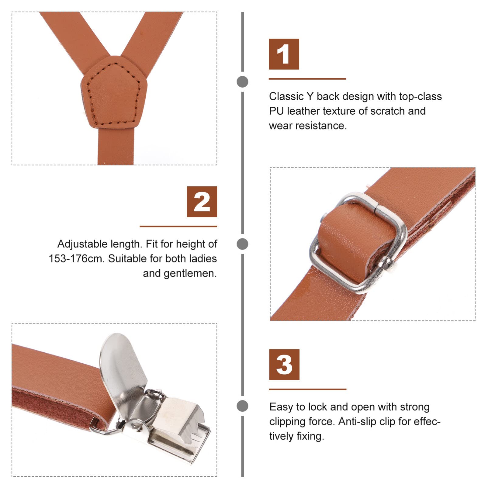 BESTOYARD Mens Suspenders Adjustable Clip Suspender Dress PU Leather Suspenders (Brown)