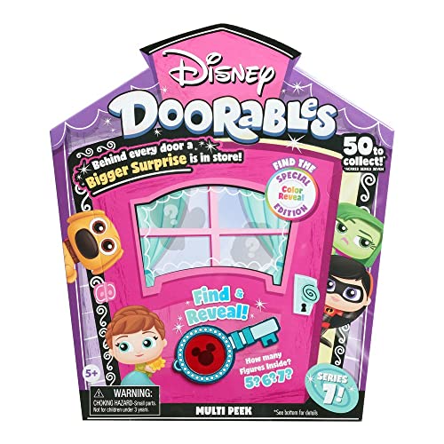 Disney Doorables Peek Series 7 Featuring Special Edition Color Reveal Characters, Includes 5, 6, or 7 Collectible Mini Figures, Styles May Vary, Kids Toys for Ages 5 Up,Multi-color