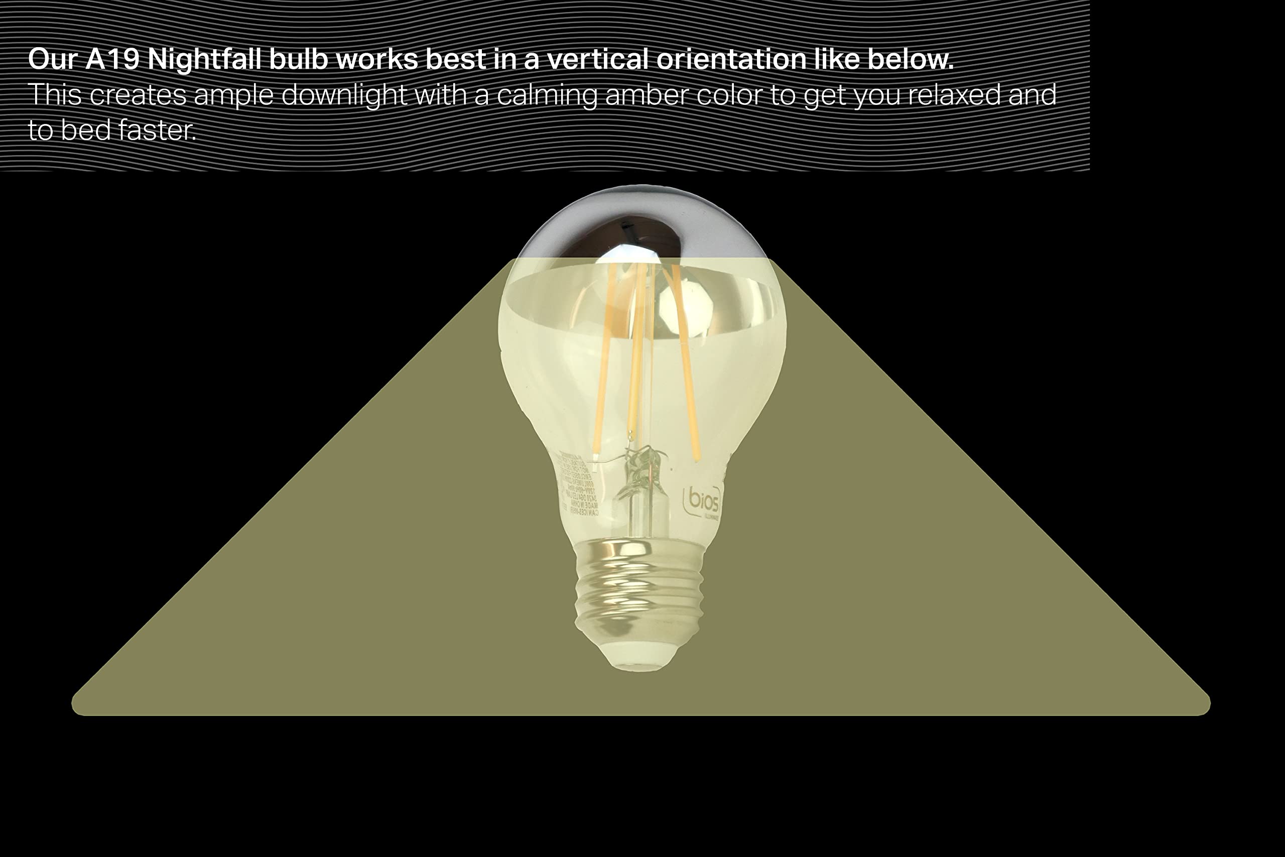 BIOS Nightfall A19 Wellness LED Bulb, 40-watt Replacement Dimmable 2200K, >90CRI, Reduced Blue, Zero Uplight