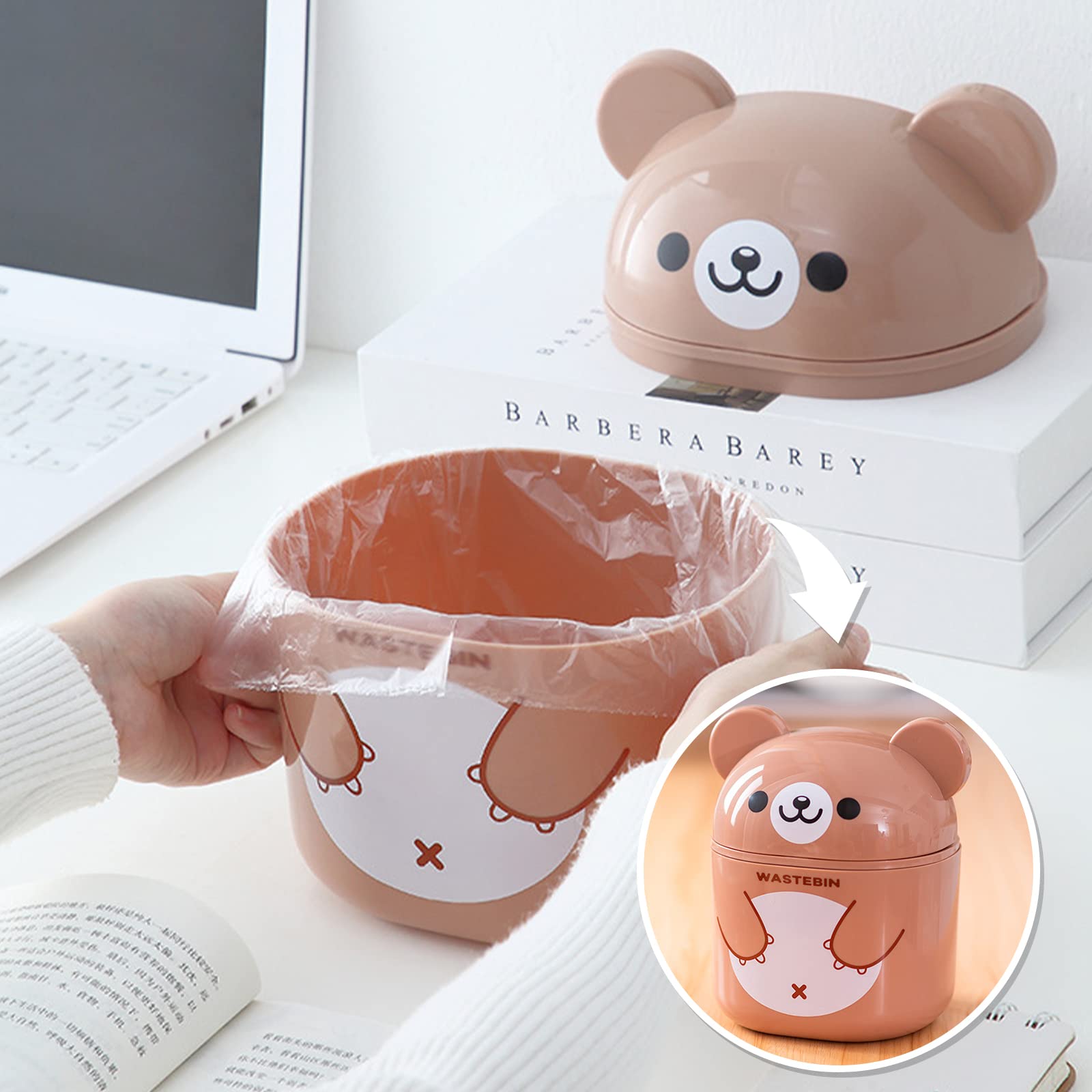 YISTOS Mini Countertop Trash Can with Lid, Desk Small Trash Can, Waste Garbage Bin, Room Decoration Big Ears Desktop Wastebasket for Countertop, Vanity, Office or Coffee Table - Pink