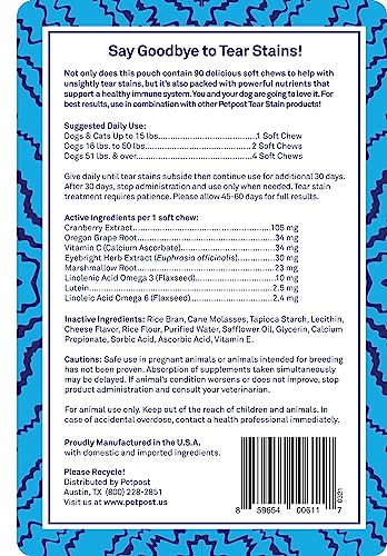 Petpost | Tear Stain Remover Soft Chews - Delicious Eye Stain Supplement for Dogs - Natural Treatment for Tear Stains on Dogs (90 Chews)