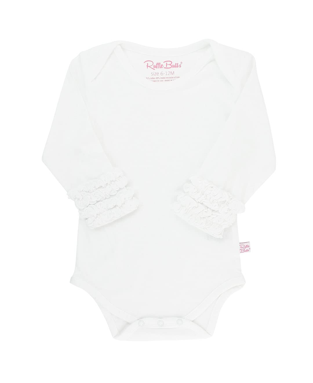 White Ruffled Long Sleeve Layering Bodysuit - 12-18m