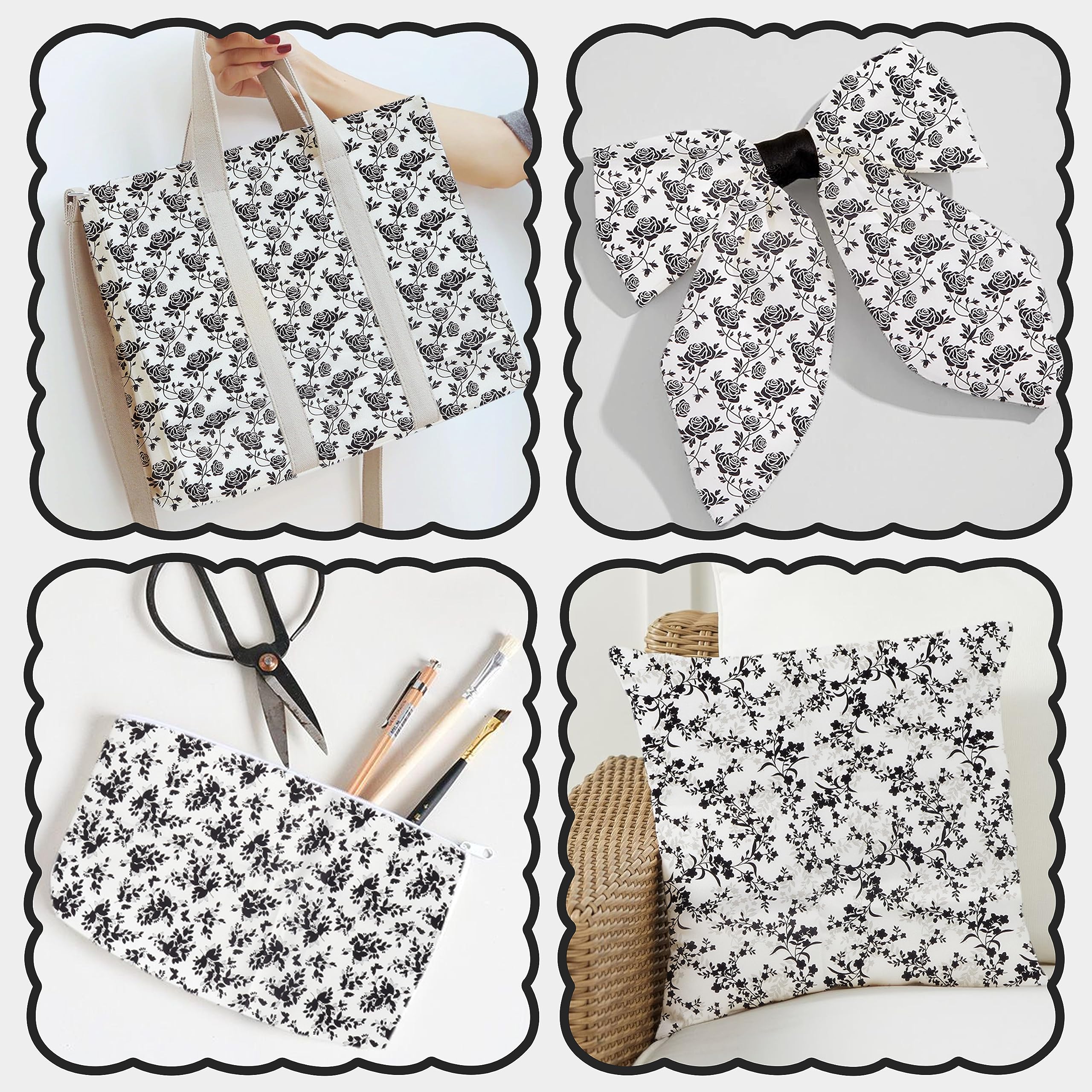 Black White Floral Cotton Fabric: ZAIONE 9Pcs Flower Printed Fabric Fat Quarters 18βx20β Quilting Squares for Patchwork DIY