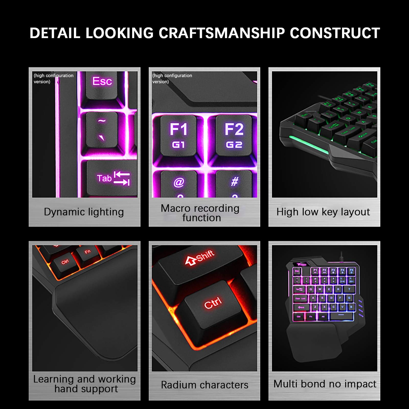 Charella 35-Key Colorful Backlit One-Handed RGB Mechanical Gaming Keypad for LOL Pubg Etc FF8