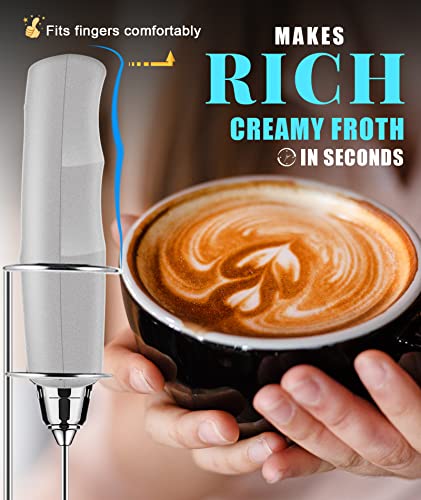 Nahida Handheld Milk Frother for Coffee with Stand, Rechargeable Drink Foam Mixer with 3 Heads 3 Speeds Electric Stirrers for Latte, Cappuccino, Hot Chocolate, Egg, Cord-Free
