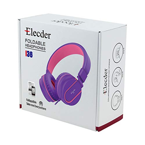 ELECDER Kids Headphones Children Girls Boys Teens Foldable Adjustable On Ear Headphones 3.5mm Jack Compatible Cellphones Computer Kindle MP3/4 Airplane School Tablet