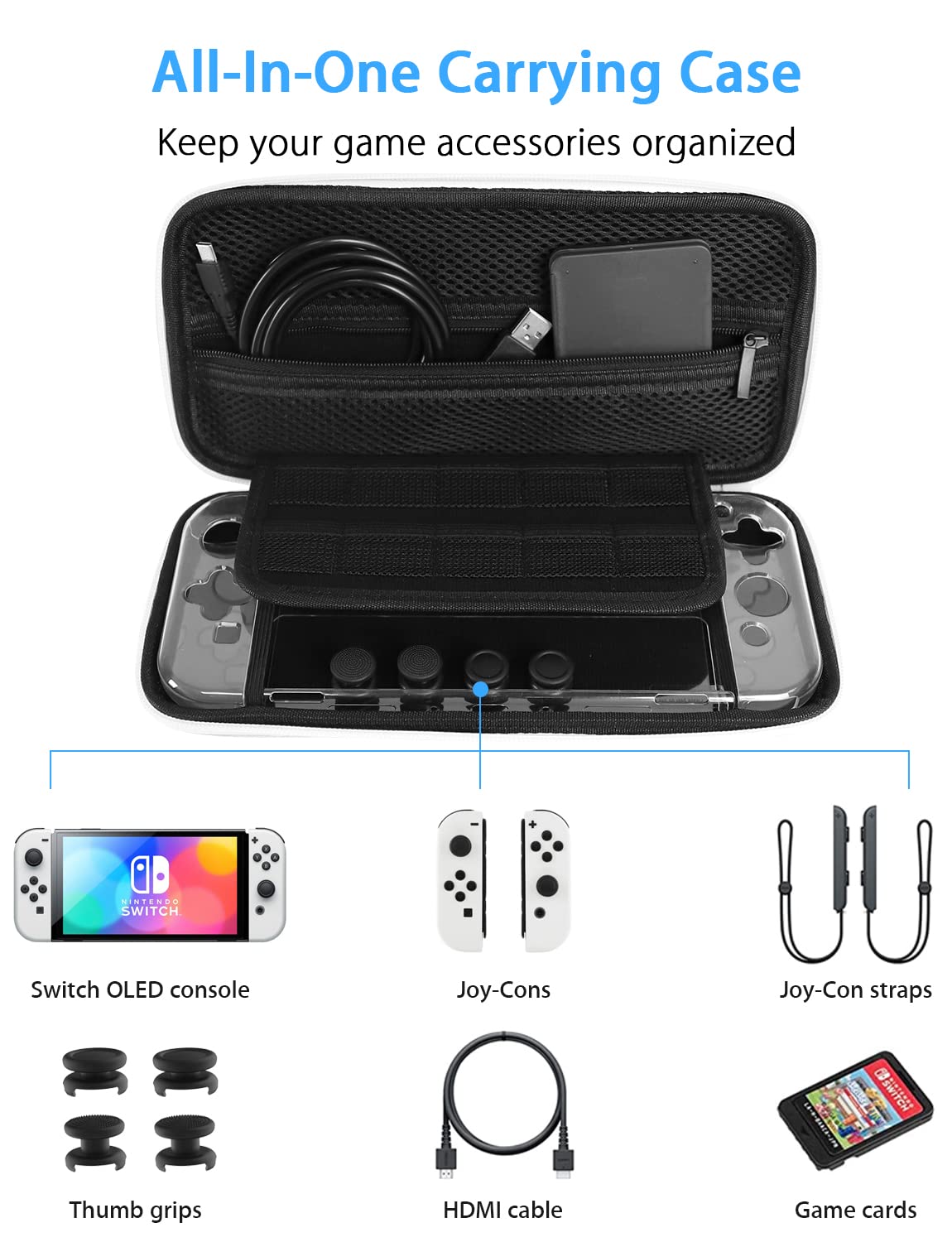 NexiGo Carrying Case and Game Accessories Kit for Nintendo Switch OLED, Game Accessories Bundle with Protective Case, Joystick Cap, Screen Protector (Sunset)