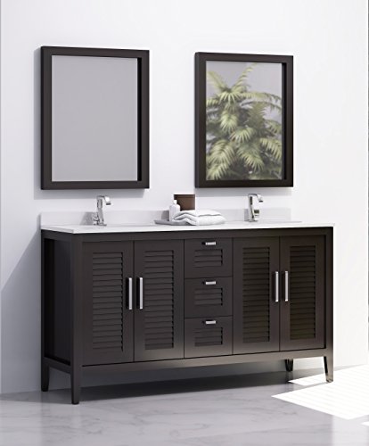 Hispania bath Madrid 60-inches Double Sink Bahtroom Vanity Solid Wood, Espresso, Cabinet, Crema Marfil Quartz Countertop and Double White Ceramic Undermount Sink, Made in Spain (European Brand)