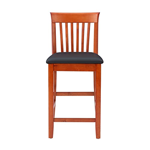 Linon Triena Red Cherry Wood Black Vinyl Padded Seat - 24 inch
