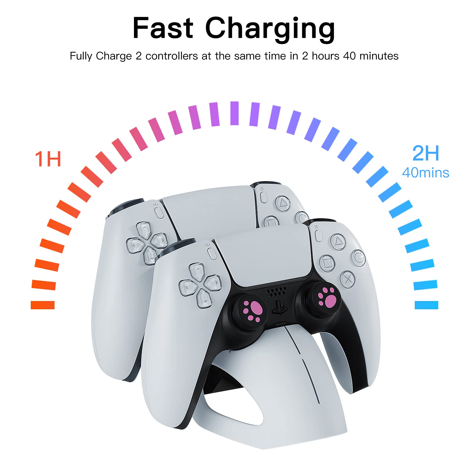 KINVOCA PS5 Controller Charger Station, High-Speed Charging Station for DualSense with LED Indicator, Charging Dock for PlayStation 5 Controllers - White