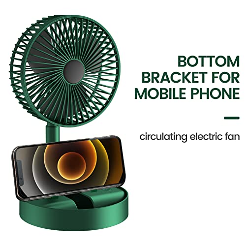 Maelifu Folding Fan Quiet 3- Speed Wind Highly Stretchable Simulated Natural Wind 180 ° Adjustment Battery Powered or USB Powered Home Desk Bedroom Portable Travel Mini Decorative Fan(Green