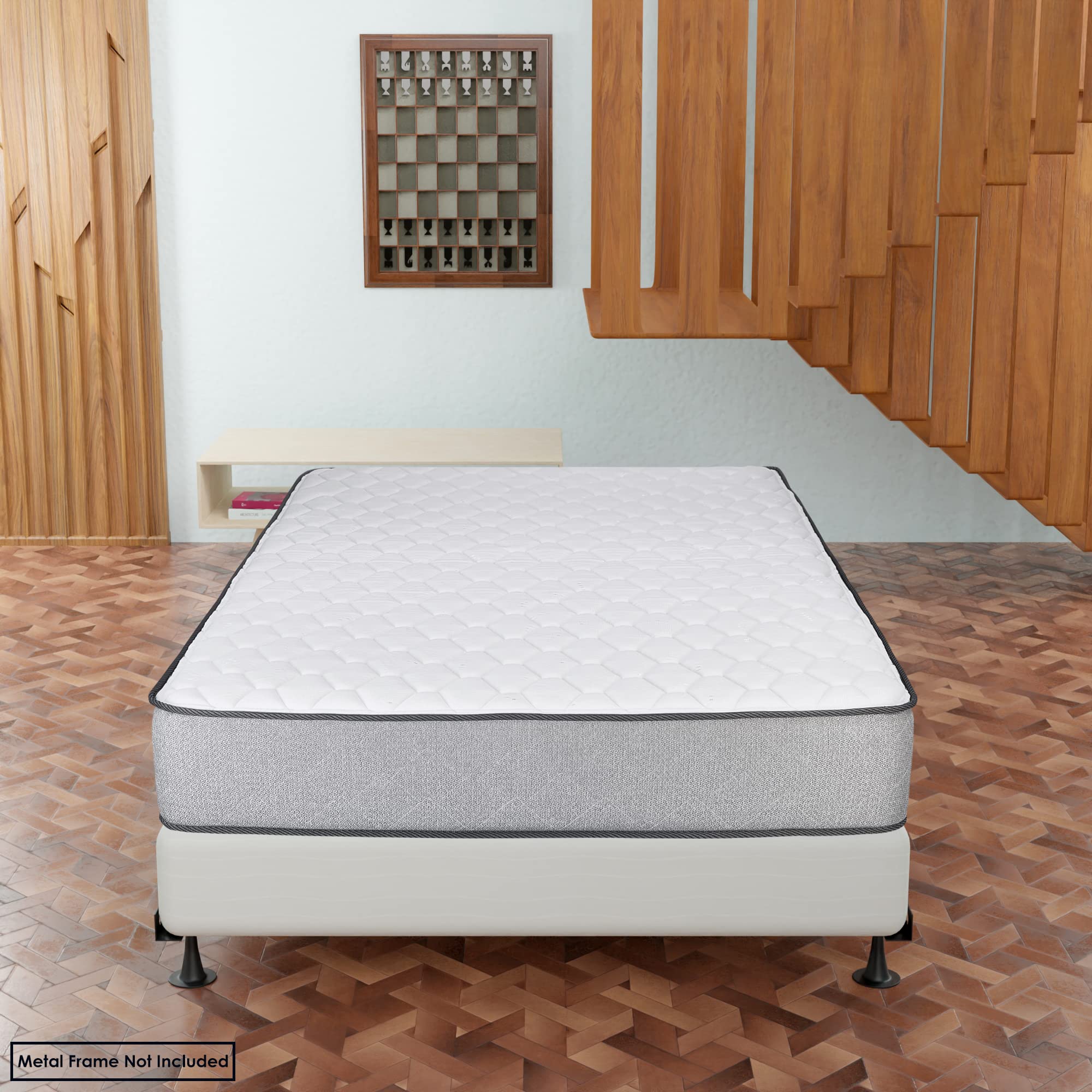 Greaton, 8-Inch Sturdy Box Spring for Mattress Support-Durable and Easy to Assemble Natural Wood Foundation for Full XL, White