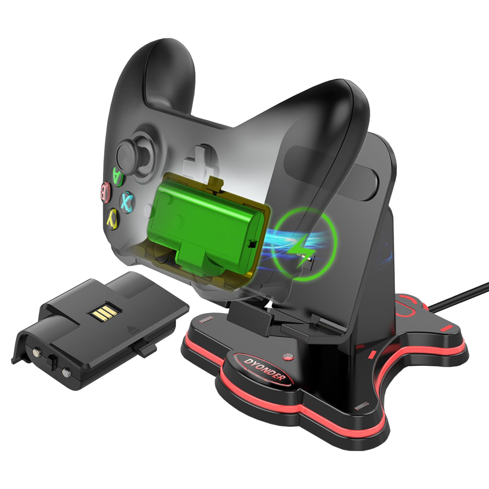 Charger Stand for Xbox Series X Controller with 1 Packs 1100mAh Rechargeable Battery Packs,for Xbox One X Gamepad Station with Breathing Light, and Magnetic Charging Function