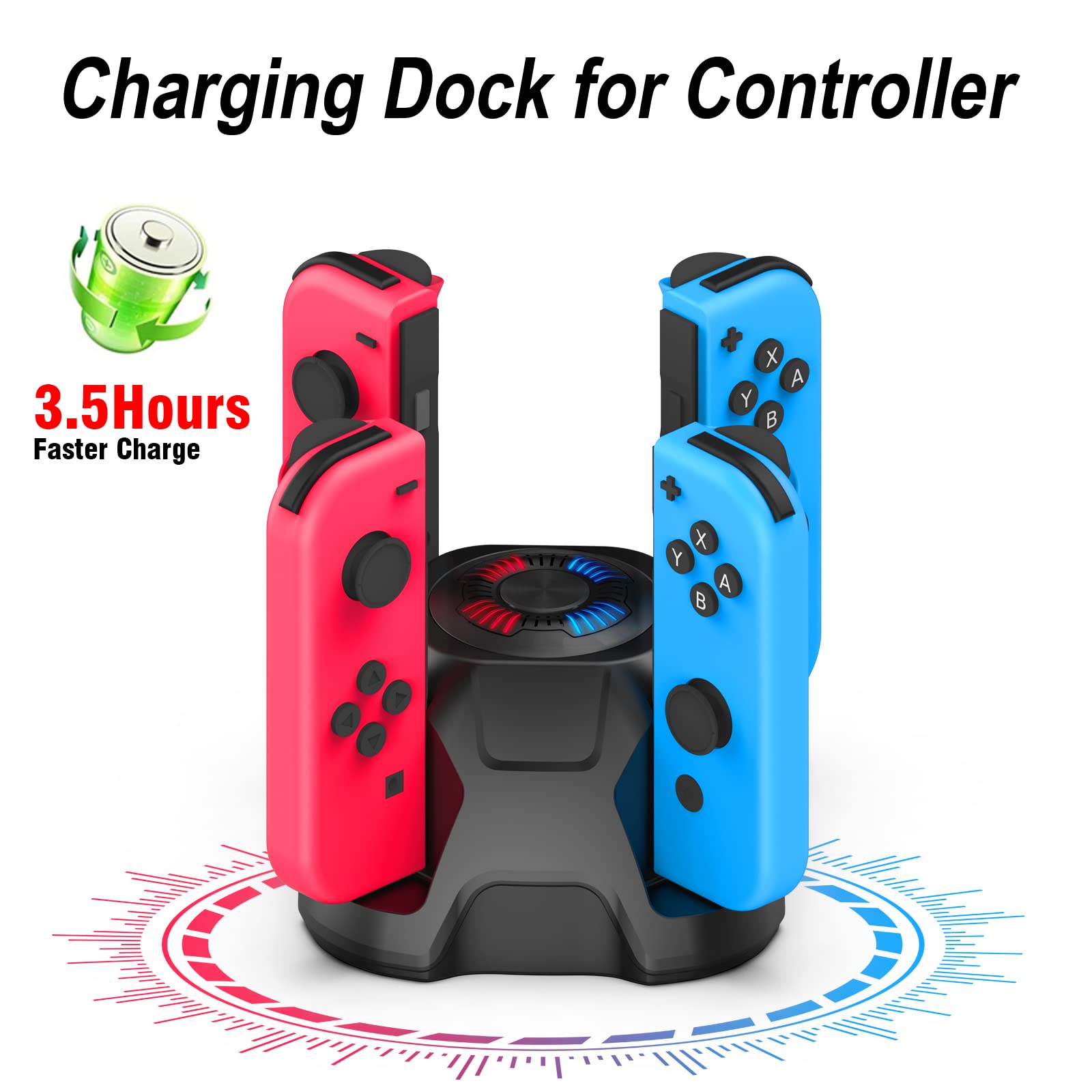 Charging Dock Compatible with Nintendo Switch Joycons & OLED Model,Joy Cons Charger with LED Indication,Charge Up to 4 Joy-Cons with Charging Cable