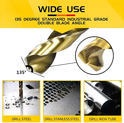 Monster & Master Titanium-Plated Drill Bit Set, High-Speed Steel Gold Drill Bits with 135-Degree Bifurcated Tip, 1/16"to 1/2", Long Twisted Metal Jobber Bit, 29-Piece