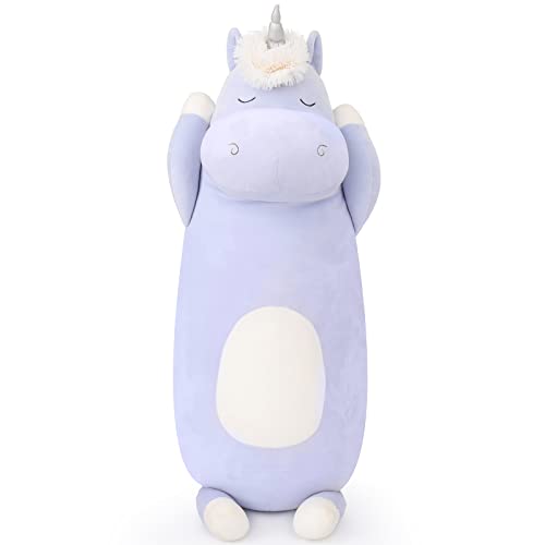 MorisMos 36.2" Unicorn Body Pillow Large Hugging Pillow Unicorn Stuffed Animal,Soft Plush Toy for Kids Girl, Animal Body Pillow for Christmas Birthday Valentine's Day, Blue