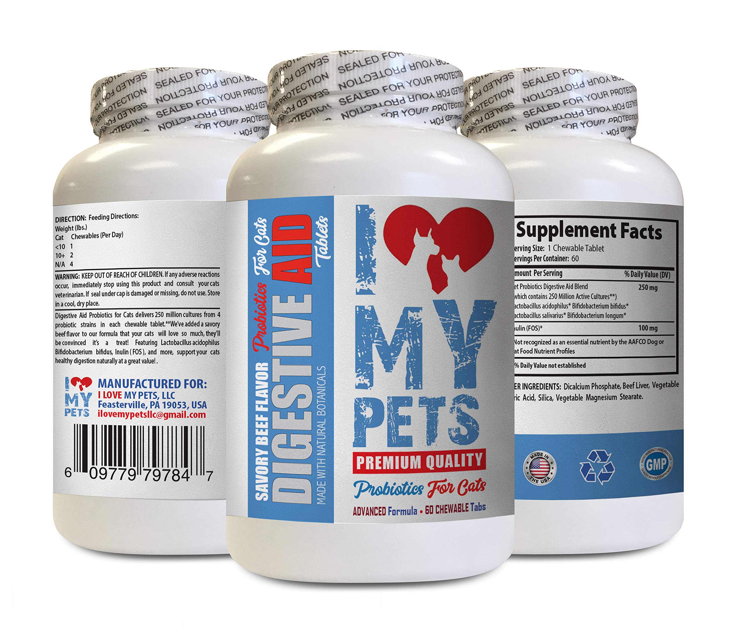 I LOVE MY PETS LLC probiotic cat Treats - CAT Digestive AID - Healthy PROBIOTICS - Chews - cat Stomach Relief Natural - 60 Treats (1 Bottle)