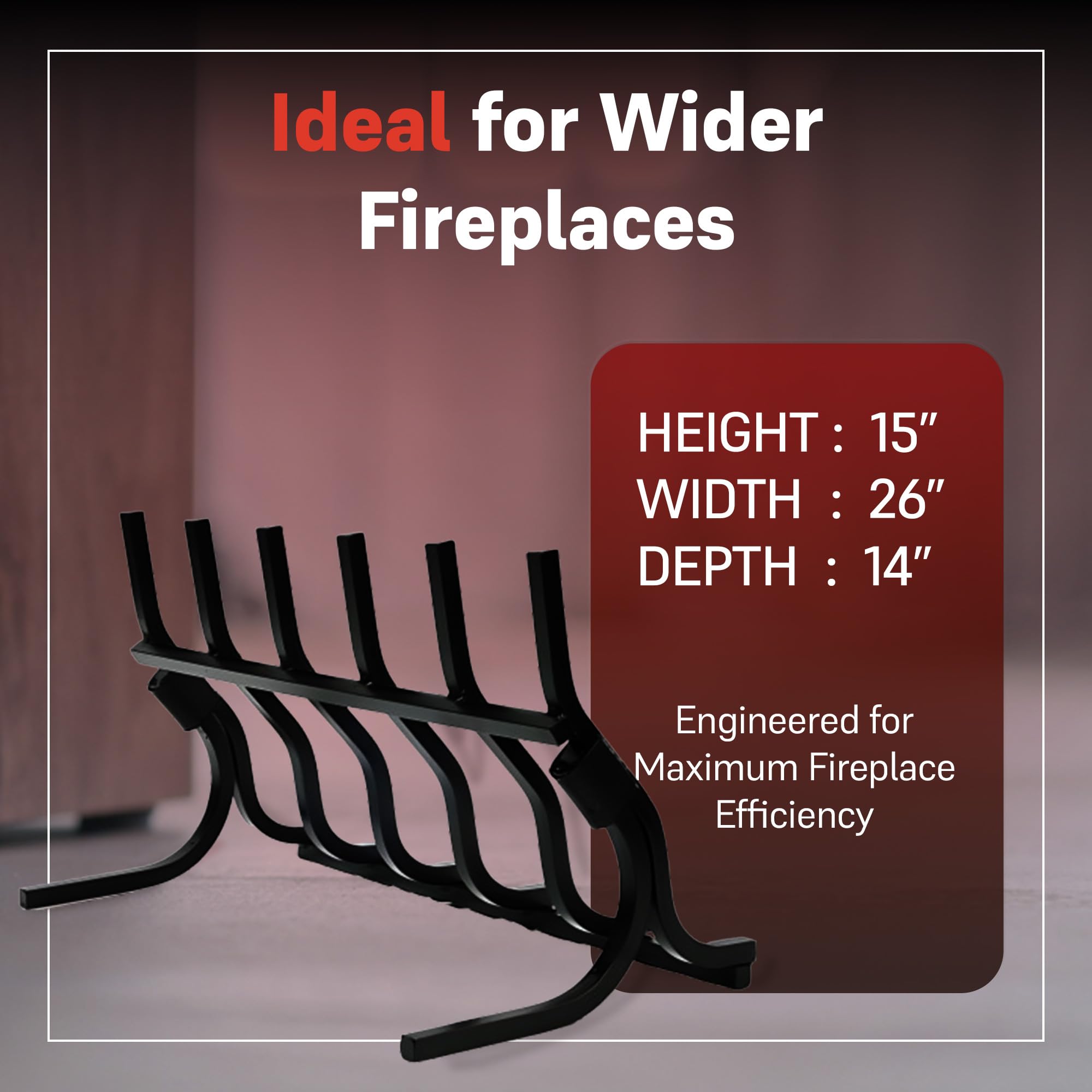 Grate Wall of Fire Model M-6 Smoke-Free Fireplace Grate – 26" Wide x 15" Tall – Durable Alloy Steel Construction, Increases Heat Output, Eliminates Smoke Issues, Ideal for Larger Fireplaces