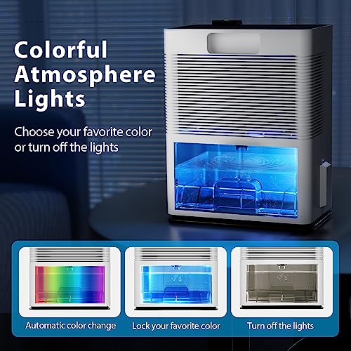 FreAire Dehumidifier for Home Room, 88 OZ Water Tank, (up to 650 sq.ft) Dehumidifiers for Basement Bathroom Bedroom Closet RV with Auto Shut Off, Colorful Lights