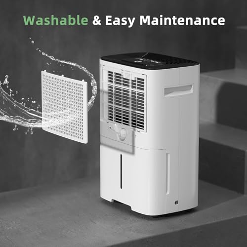 HOGARLABS 50 Pint Dehumidifiers for Home Basements, with 3 Working Modes, Overflow Protection, and Auto Shut off Restart. Ultra Silent Dehumidifier with Drain Hose, Intelligent Humidity Control