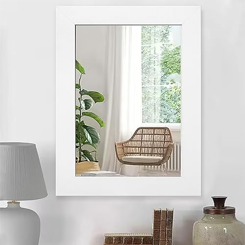 HLFMVWE Rustic Mirrors for Wall Large 26"x18" Rectangle Wood Frame Antique Mirror Farmhouse Bedroom Bathroom Vanity Entryway Living Room Decorative Mirror Vertical or Horizontal Hanging White