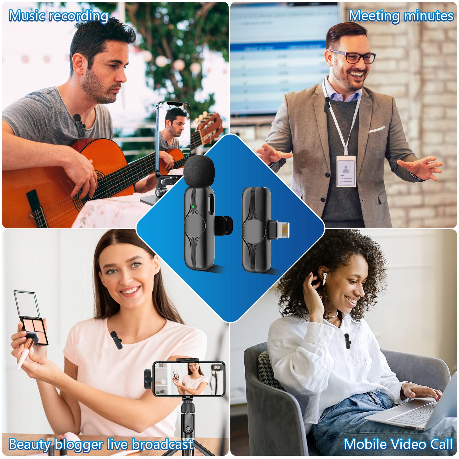 Bonn 1949 Wireless Lavalier Microphone for iPhone, iPad - Cordless Omnidirectional Condenser Recording Mic for Phone Video Recording, Interview, Vlog, Auto Sync and Noise ReductionâŚ