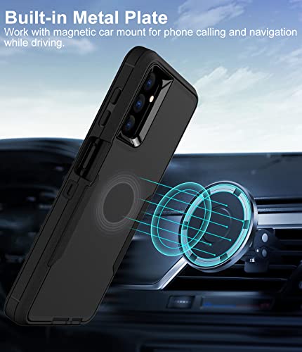 Dahkoiz for Samsung Galaxy A13 5G Phone Case, with Glass Screen Protector, Dust-Proof Port Cover, Magnetic Car Mount Support, Full Body Non-Slip Rubber Covered, Durable & Shockproof, Black/Black