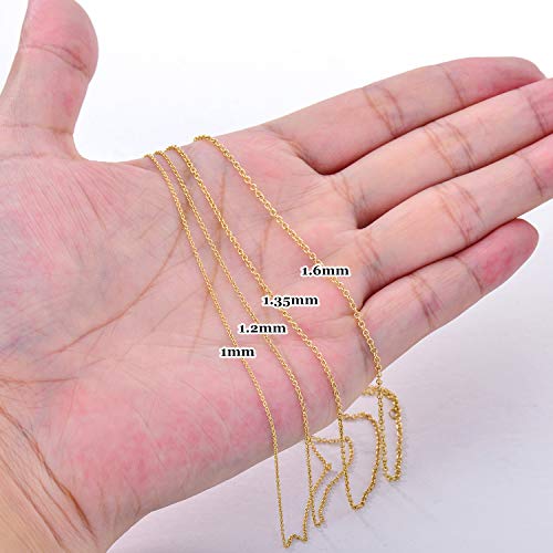 BEBEWO 14K Yellow Gold 1mm, 1.35mm Cable Chain Necklace for Women, Solid Gold Spring Clasp O Cable Chain Necklace 16inch-20inch