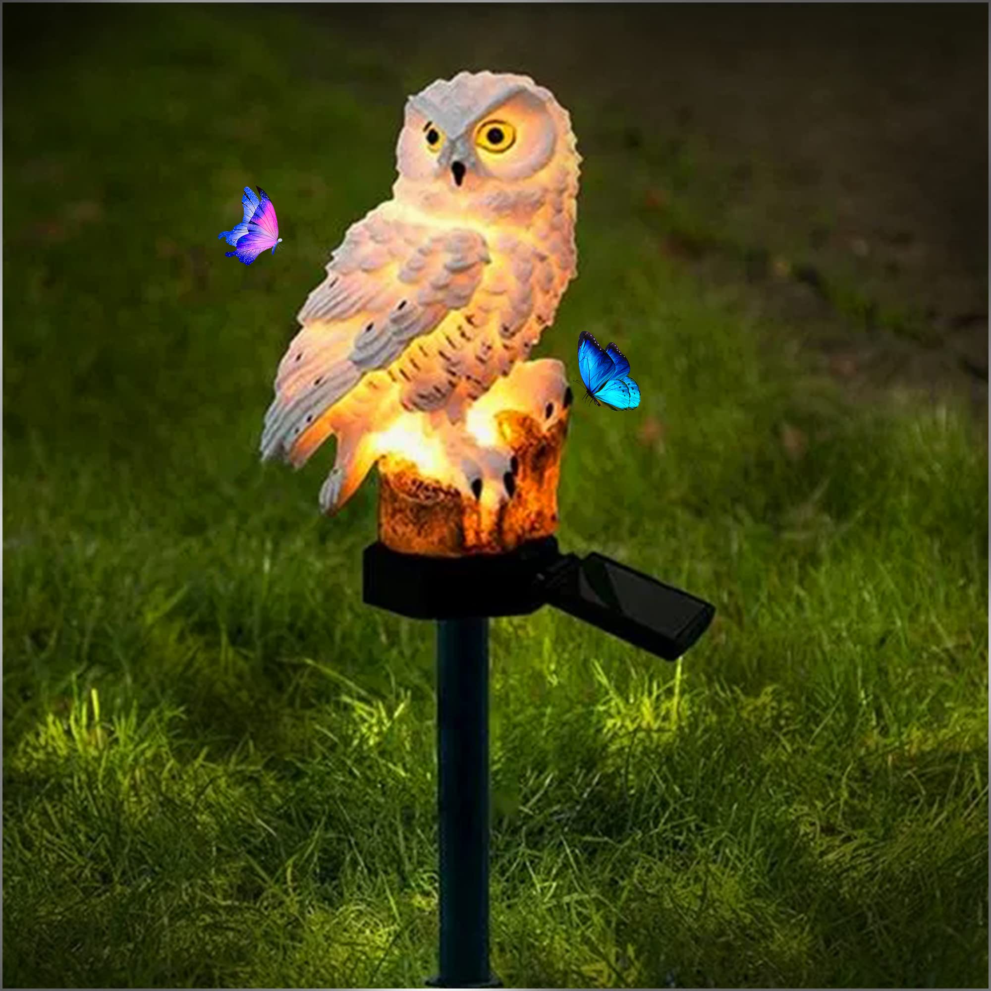 MXJIAELE Owl Gifts Solar Lights Garden for Home Decorations Owls Night Lights for Outdoor Garden Yard White Owls LED Light Stake Garden Decor(White)