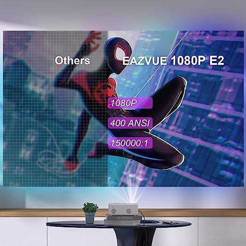 Native 1080P Projector with 5G WiFi and Bluetooth 5.2, EAZVUE Mini Projector 400 ANSI Lumen, Portable Projector Compatible with TV Stick/Phone/PC/DVD/HDMI/AV/USB/SD, Outdoor Movie Projector