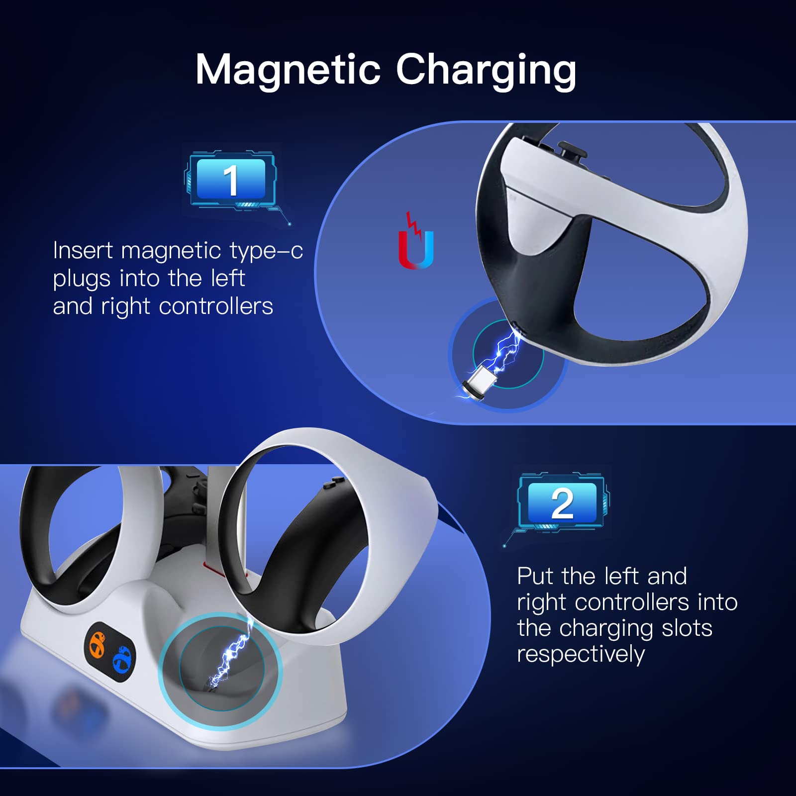 Charging Station for PS VR2 Sense Controllers with Headset Holder, Nargos Virtual Reality Charger Stand Dock PSVR2 Headset Display Accessories
