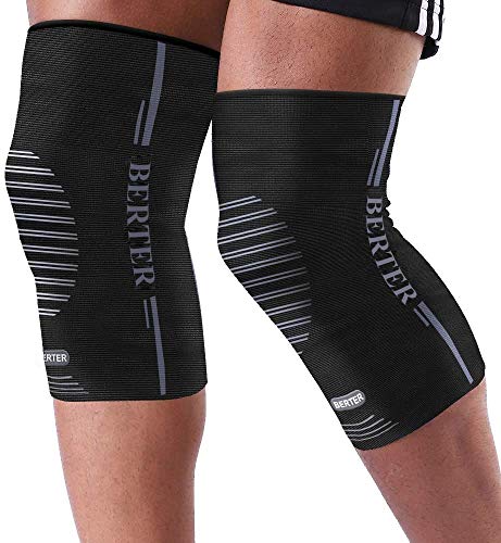 BERTER Knee Compression Sleeve Support for Running, Jogging, Sports - Brace for Joint Pain Relief, Arthritis and Injury Recovery - A Pair (Black, Medium(15.5-18.0"))