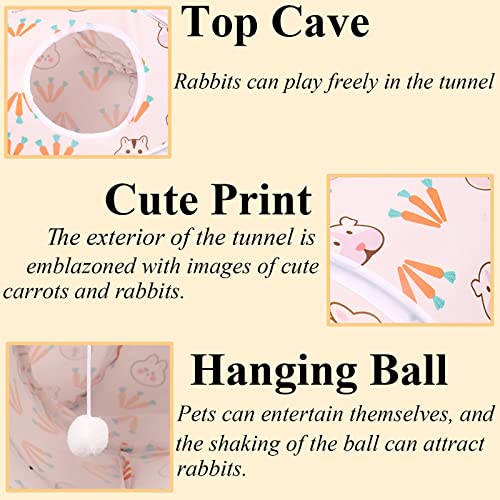 HERCOCCI Bunny Tunnels & Tubes, Collapsible 3 Way Rabbit Hideout Tunnel with Chew Toys for Rabbit Bunny Guinea Pig Ferret Kitten