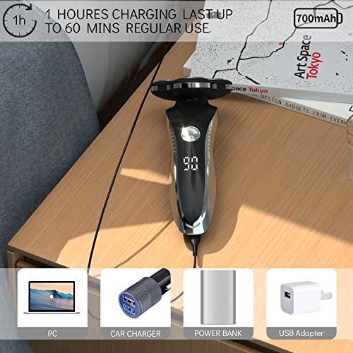 Electric Razor for Men, Mens Rotary Shavers, 4D Rechargeable Electric Shavers for Men, Wet & Dry Use, LCD Display, Child Lock, USB Ceramic Cordless Rechargeable Cordless Men's Rotary Shavers