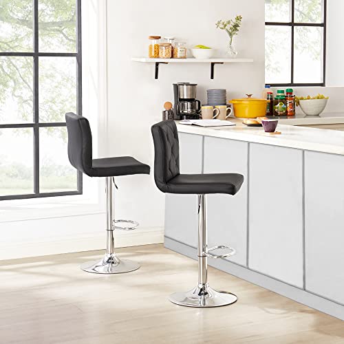 VECELO Adjustable Bar Stools with Back, Bar Height Stools for Kitchen Counter, Bar Stools Set of 2, Black