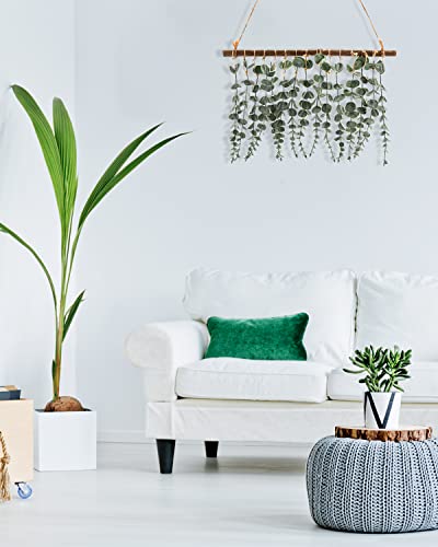MOVNO Eucalyptus Wall Hanging Decor - Artificial Cute Boho Wall Decor, Fake Eucalyptus Leaves Greenery with Wooden Stick for Living Room, Office, Nursery, Kitchen, Bedroom Wall Farmhouse Decoration-B
