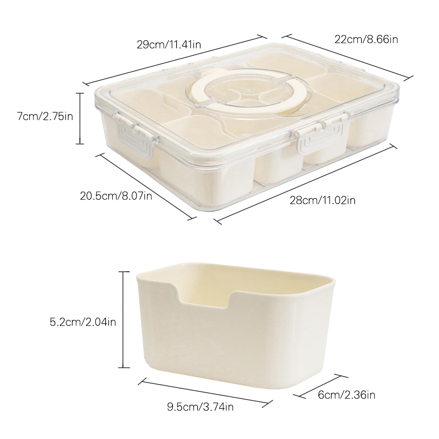 Divided Snackle Box platters with Lid and Handle, Snack Box Charcuterie Container for Portable Snack Platters, Travel Snack Container for Snacks, Fruits, Candy, Nuts - Perfect for parties, picnics