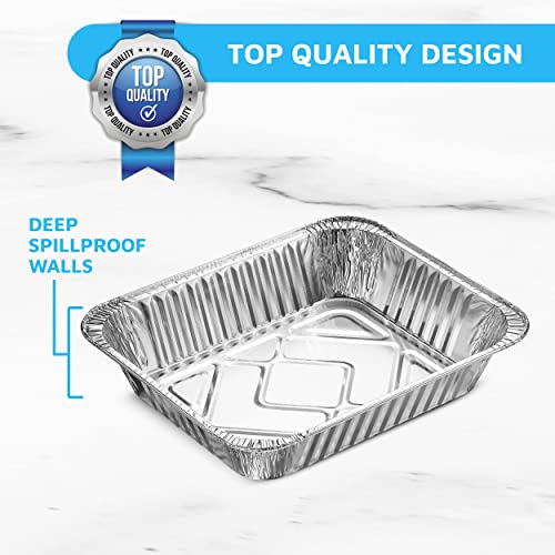 MontoPack Aluminum Foil Pans Half Size Roasting Chafing Pan | Bulk 10 Pack of 9x13 Tins for Cooking, Baking & Catering | Heavy Duty Disposable Cookware Steam Table Trays for Buffet & Food Prepping