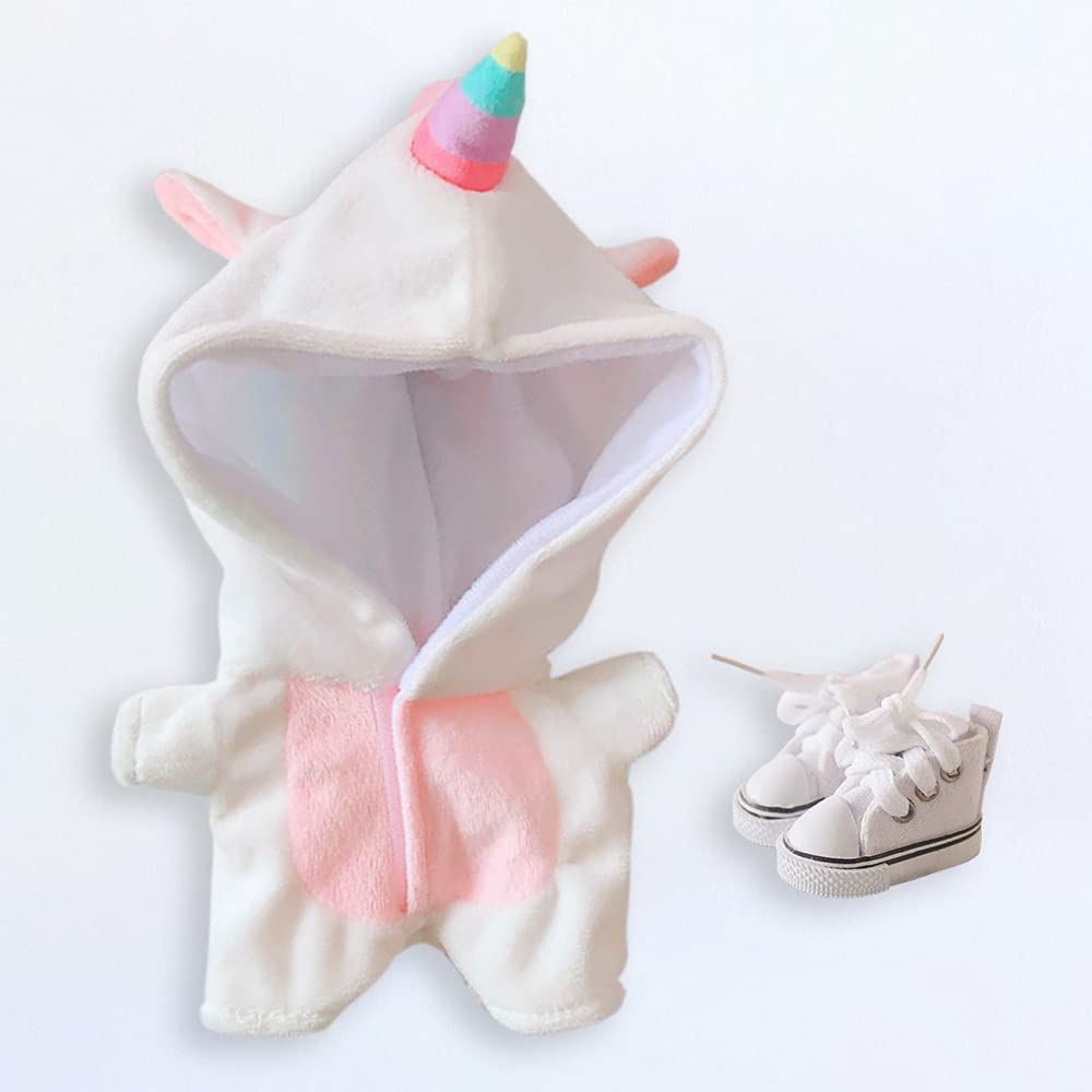 niannyyhouse Unicorn Clothes 20cm(7.8in) Plush Doll Clothes Onesies + Shoe 2-Piece Set Colorful Pajamas (White)