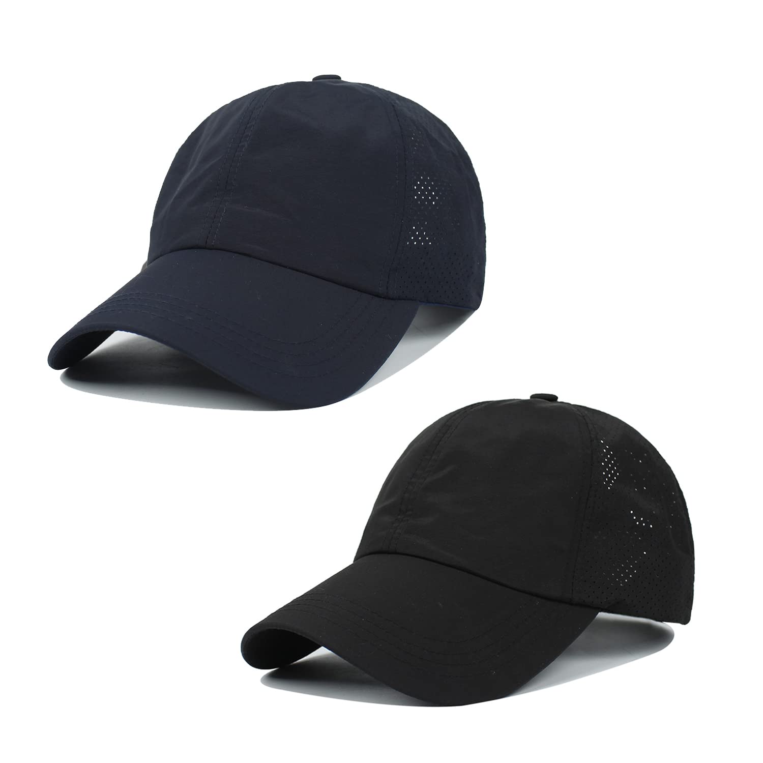 Bonvince Womens Criss Cross Ponytail Hat Quick Drying Baseball Cap Sun Hats UV Protection Sport Hat Black/Dark Blue