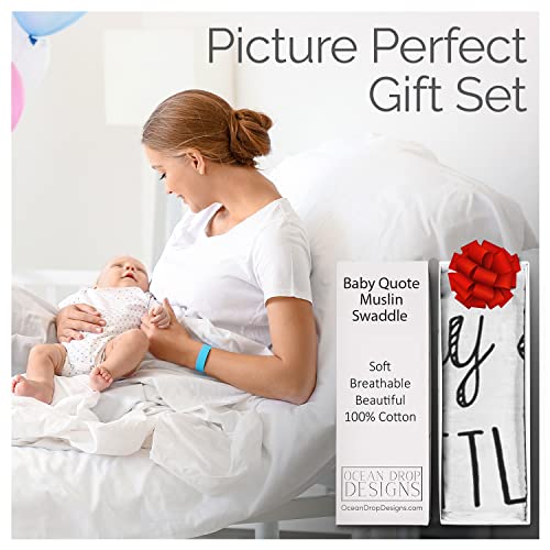 Ocean Drop 100% Cotton Muslin Swaddle Baby Blanket β Hold Me Black Quote with Gift Box for Baptism, Christening Gift, Godson, Goddaughter, Neutral, Baby Shower β Super Soft, Breathable Large 47x47β