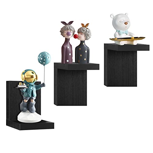 GDYUS Floating Shelves, Wood Small Floating Shelf Wall Mounted, Hanging Display Shelves Set of 3, Wall Shelf for Bedroom Living Room Bathroom Office Decoration